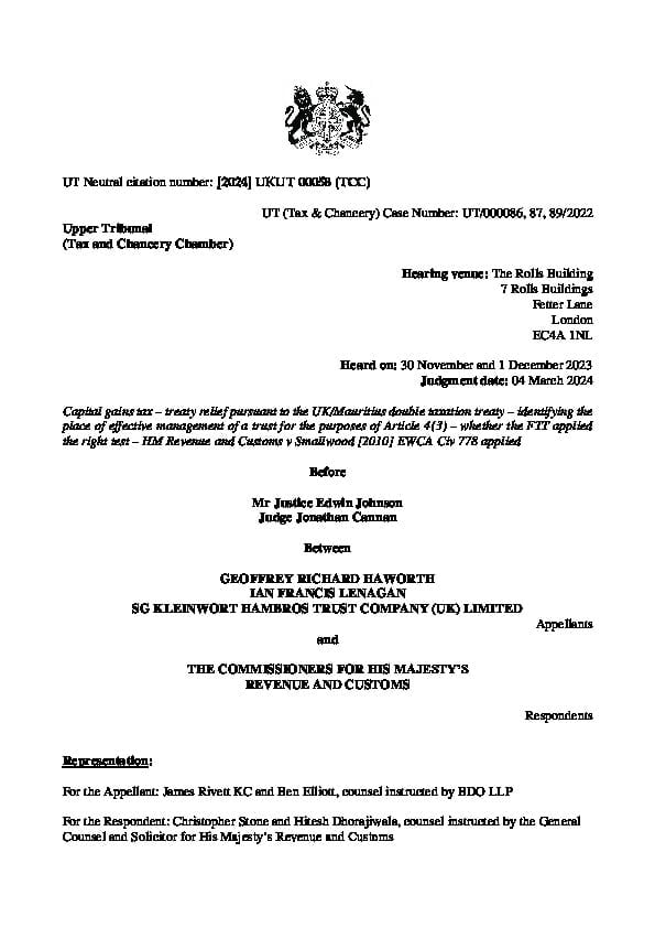 UK vs Haworth and Lenagan, March 2024, Upper Tribunal, Case No. [2024 ...