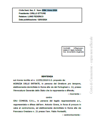 Italy vs Gru Comedil s.r.l., March 2024, Supreme Court, Case No 6584/ ...