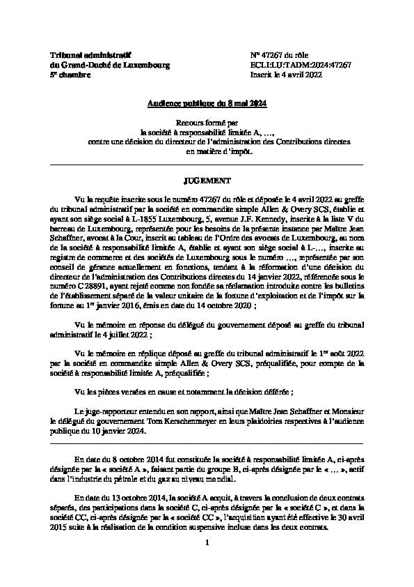 Luxembourg vs "EQ LUX", May 2024, Administrative Tribunal, Case No 47267 (ECLI:LU:TADM:2024: ...
