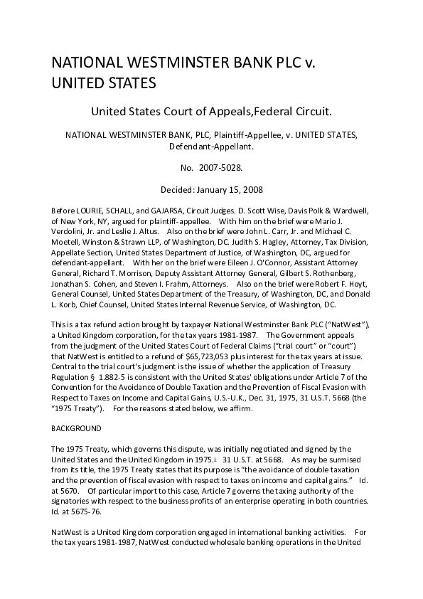 US vs National Westminster Bank PLC, January 2008, US Court of Appeals ...
